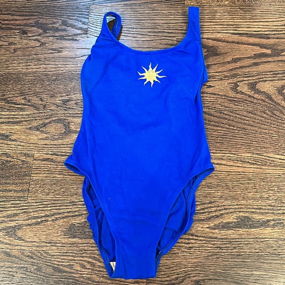 Vintage | Swim | Vintage Bright Blue Embroidered Golden Sun One Piece ...